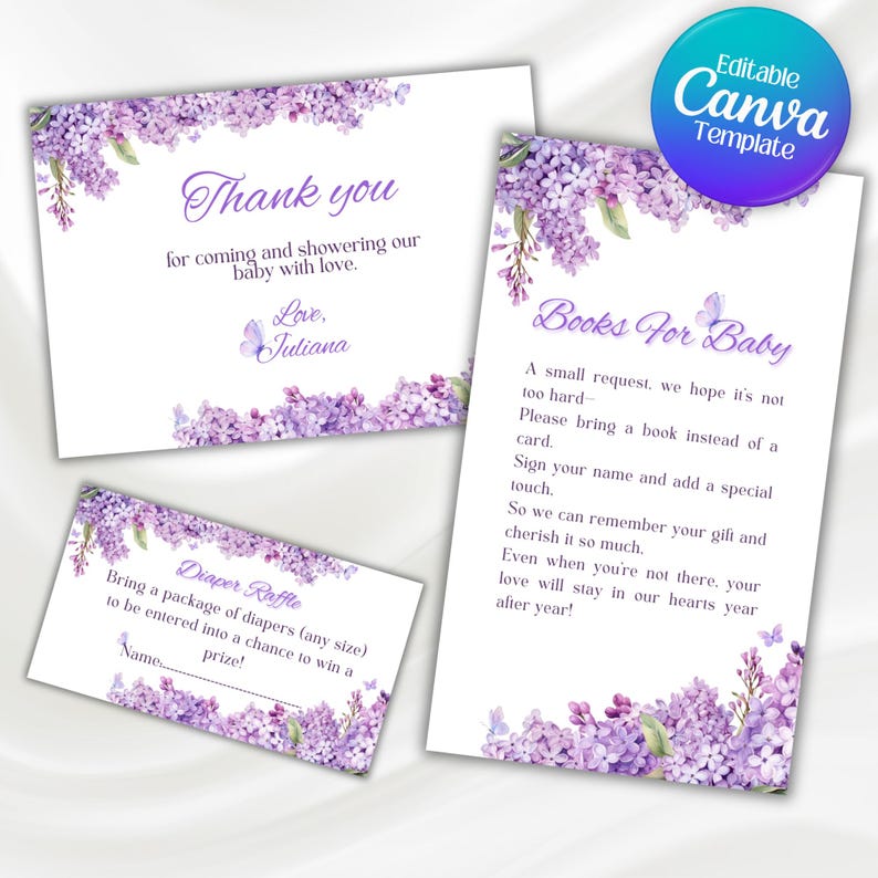 Lavender Babyshower Bundle Purple Flower Baby Shower Invite Baby in ...