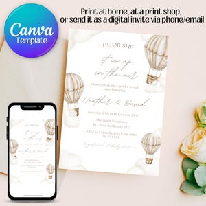 Neutral Air Balloon Gender Reveal Invitation: Boho Evite (editable ...