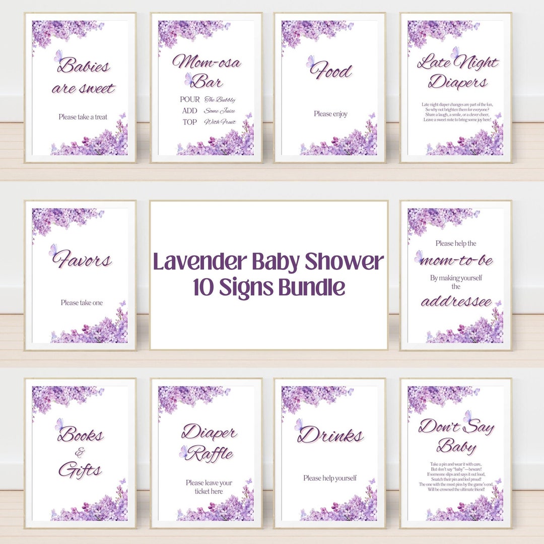 Lavender Babyshower Bundle Sign Printable Template Purple Baby in Bloom ...