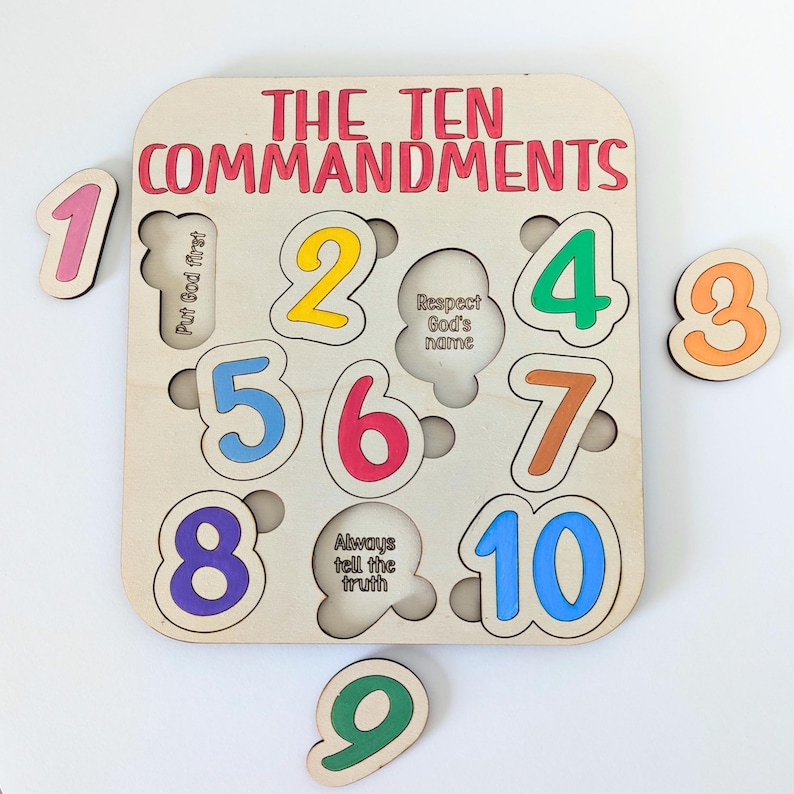 10 Commandments Puzzle | Wooden Puzzle | Baptism Gift | Catholic Puzzle ...