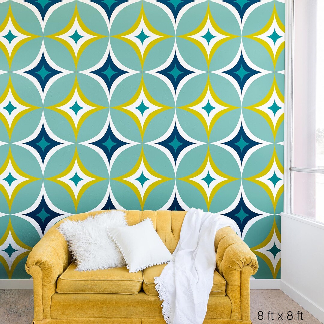 Retro Geometric Peel and Stick Wallpaper Mural: Mid Century Modern ...
