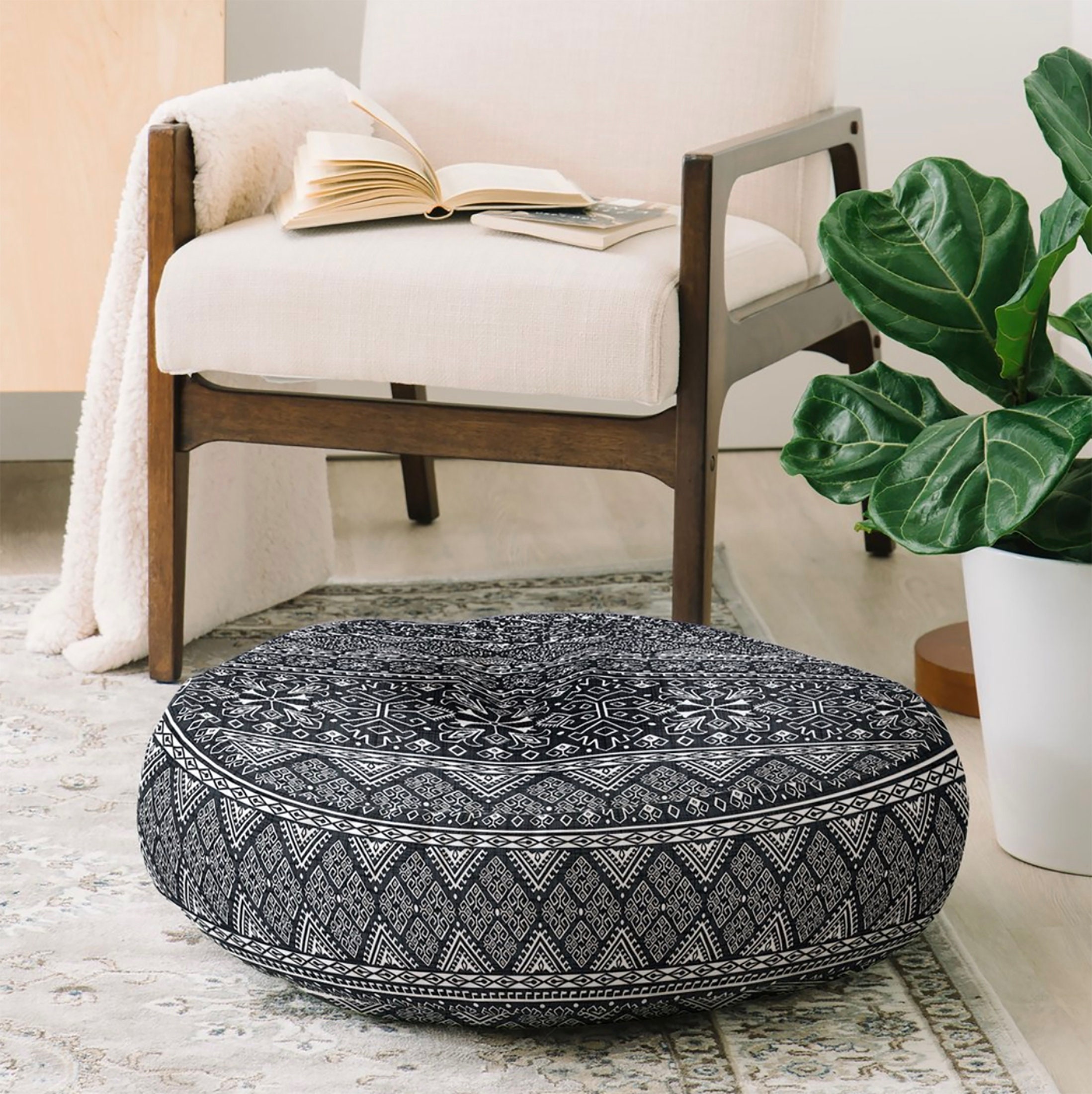 Boho Floor Pillow / Blue Floor Pillow / Round Floor Pillow / | Etsy