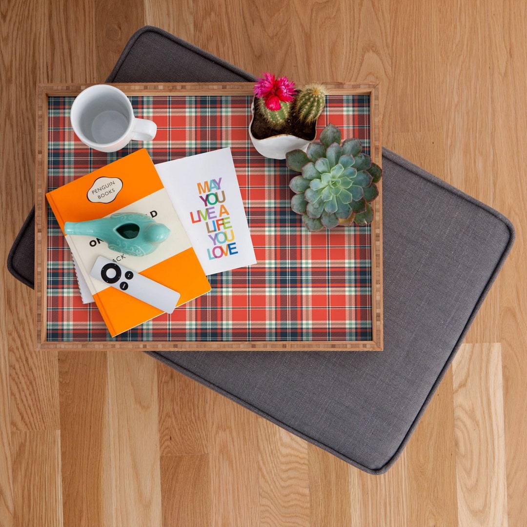 Red Plaid Tray / Rectangular Serving Tray / Bamboo Tray / Coffee Table ...