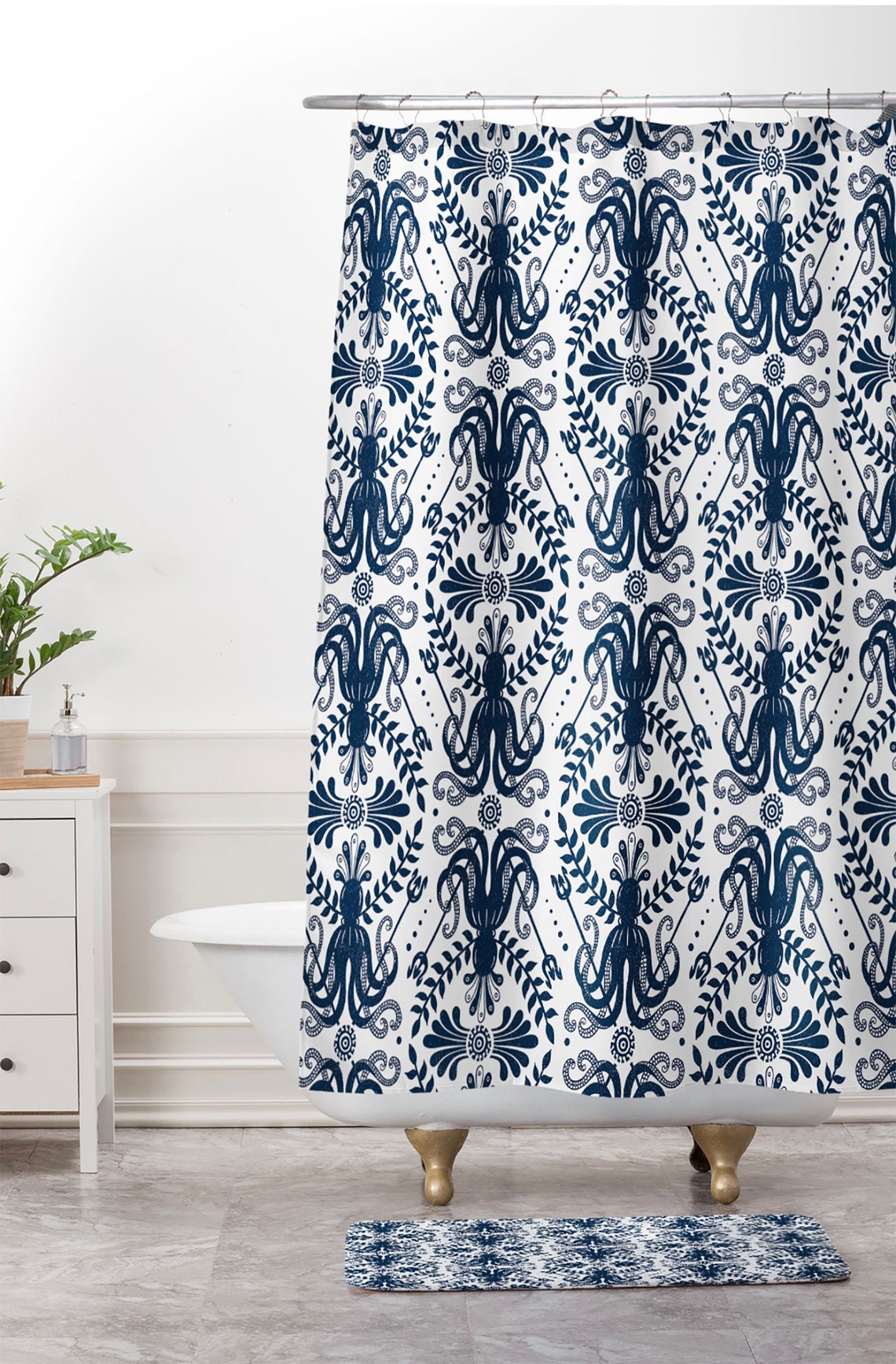 Nautical Damask Shower Curtain // Coastal Decor // Bathroom - Etsy