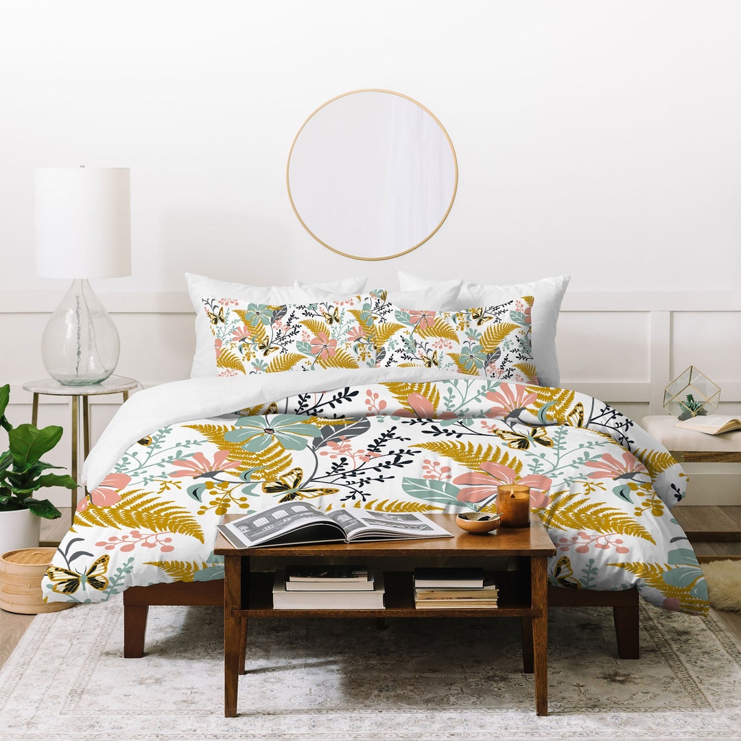 Boho Botanical Duvet Cover / Lightweight Duvet Cover / Floral Bedding ...