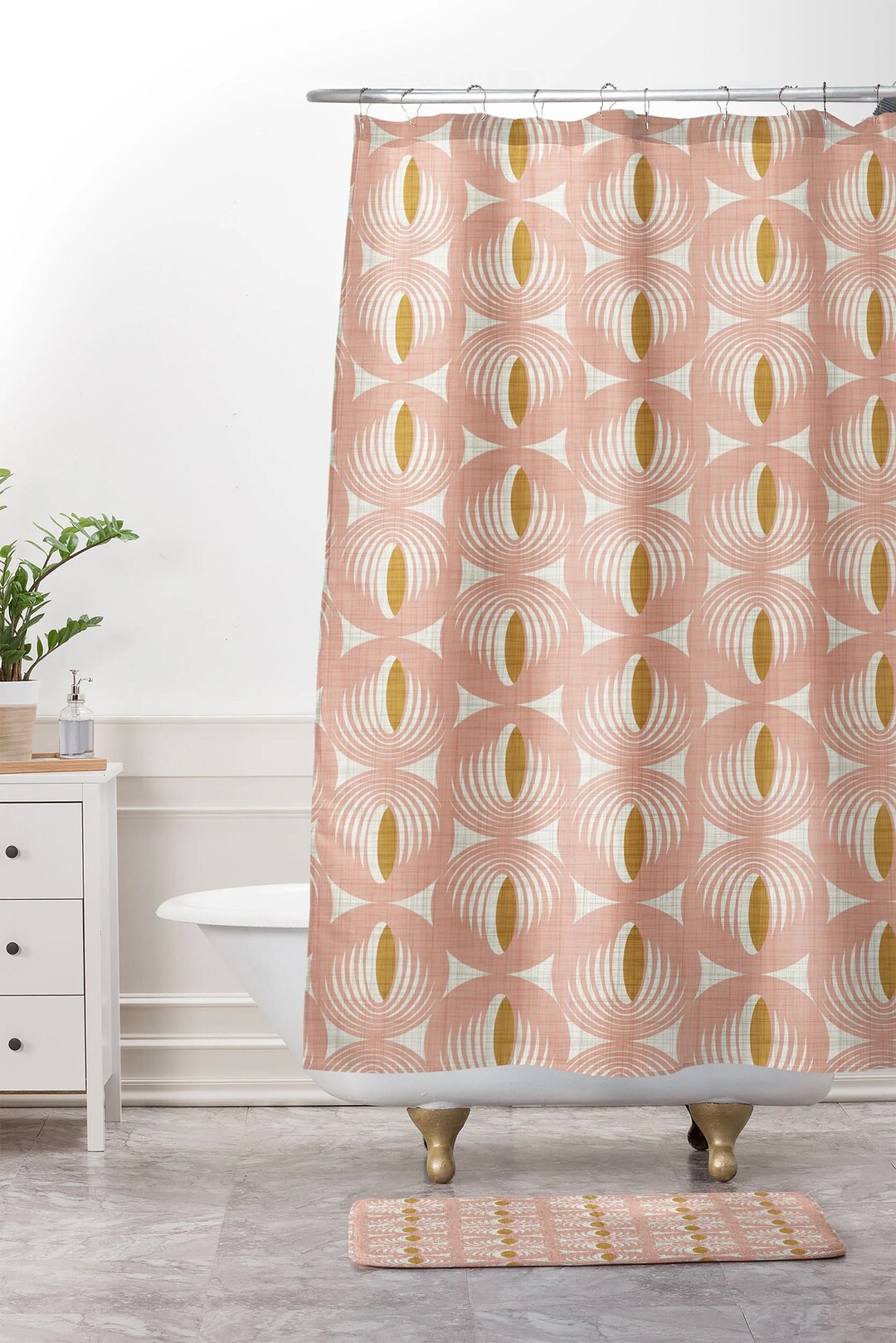 Mid Century Shower Curtain Retro Shower Curtain Pink Shower Curtain