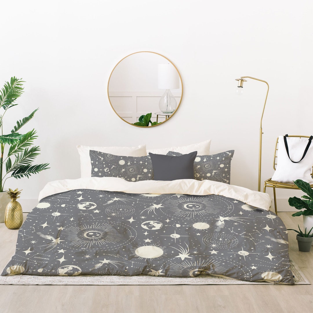 Gray Comforter / Outer Space Comforter / Celestial Decor / King ...