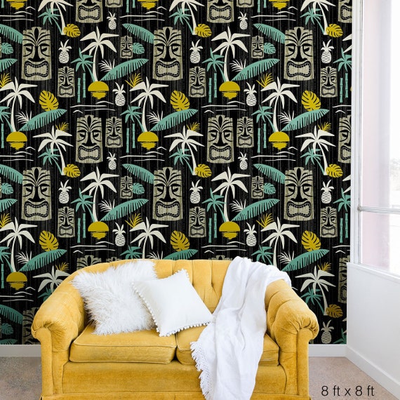 Tiki Wall Mural / Mid Century Wall Mural / Wall Mural Peel and | Etsy