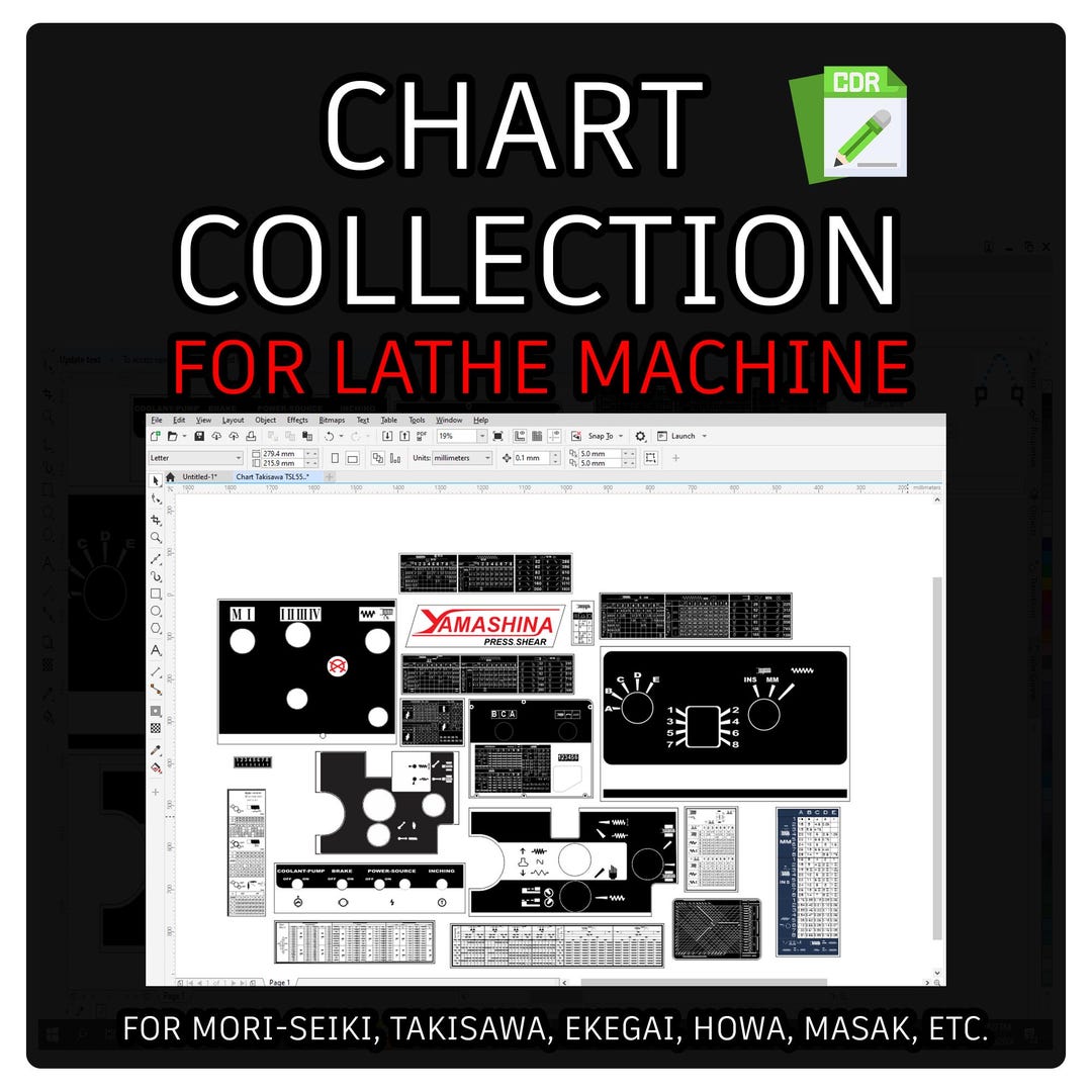 Lathe Machine Chart Collection, Layout File for Engraving or Etching ...