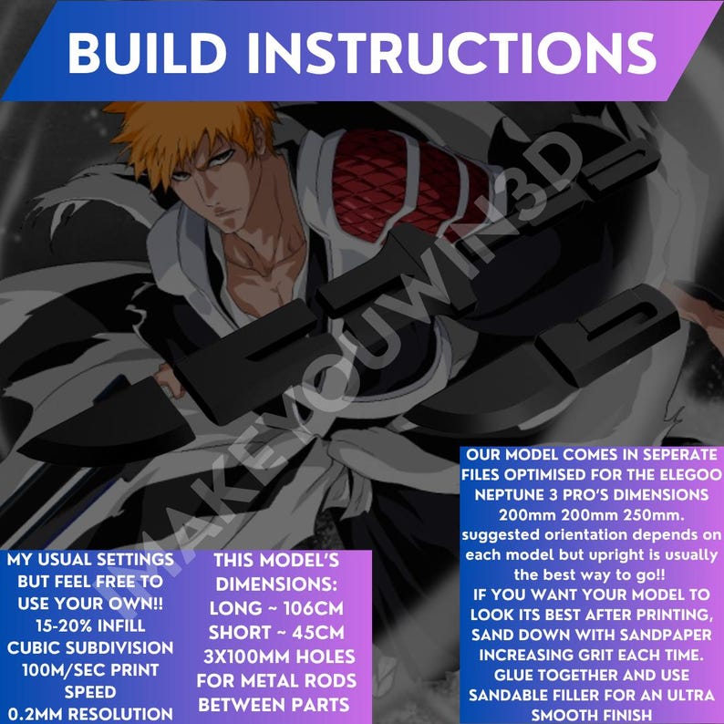 Bleach - Ichigo's True Dual Zanpakuto | Cosplay 3D Model(digital ...
