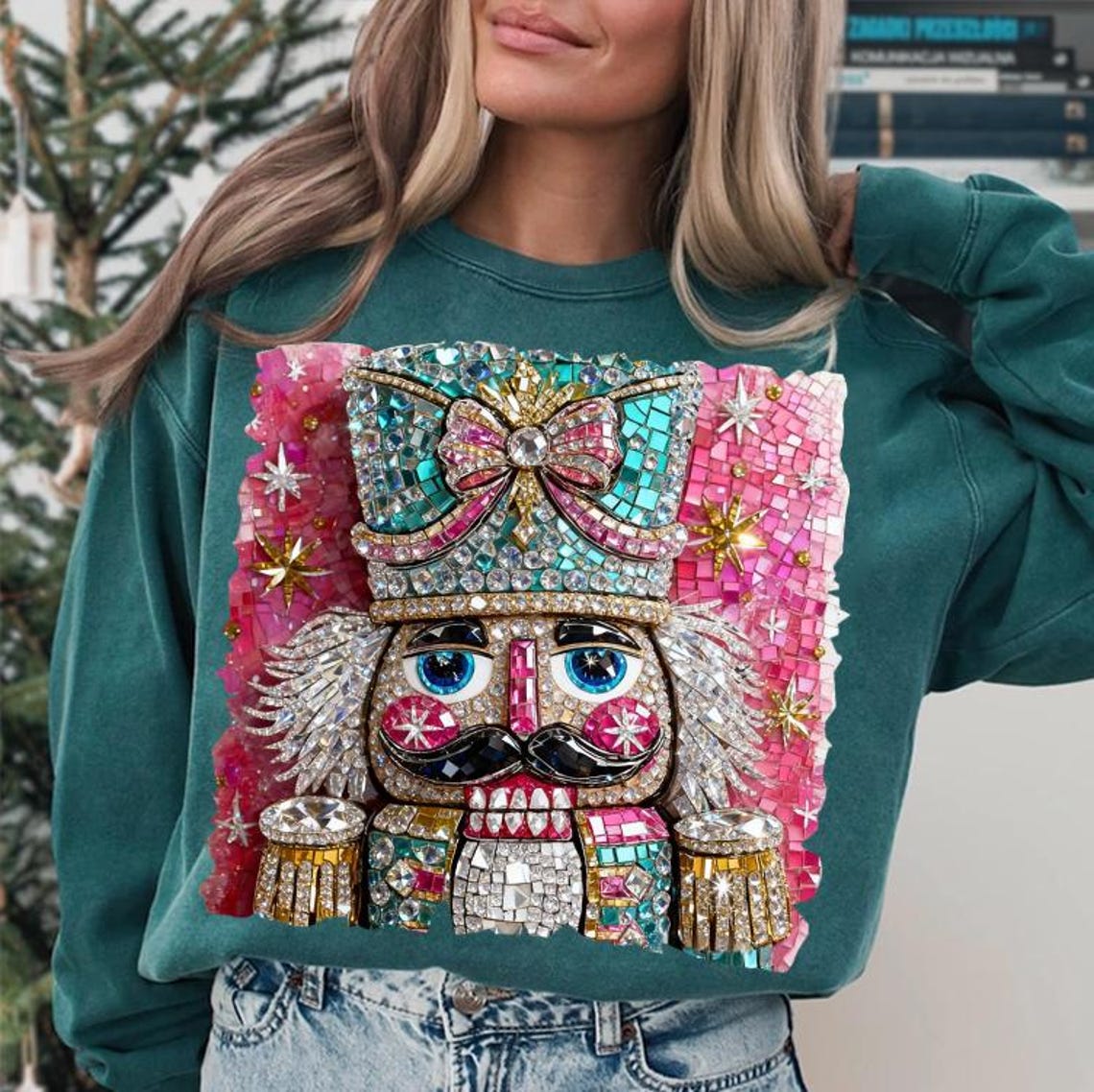Preppy Nutcracker Rhinestone Png, Crystal Mosaic Holiday Sublimation ...