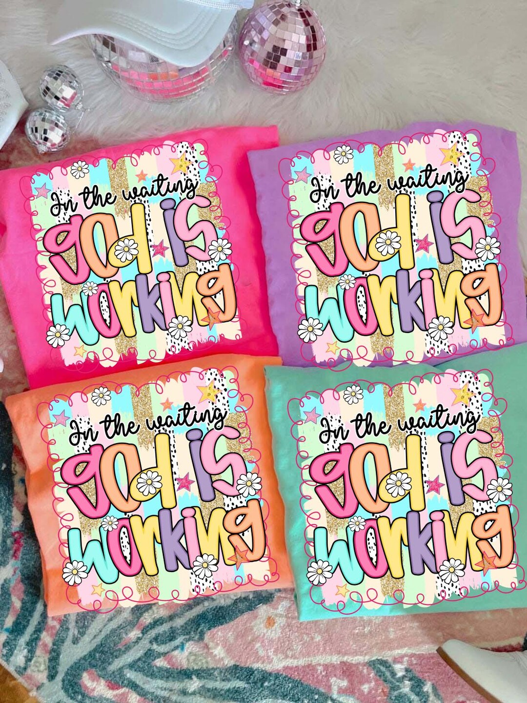 Preppy in the Waiting God is Working PNG, Religious PNG, Trendy Neon ...