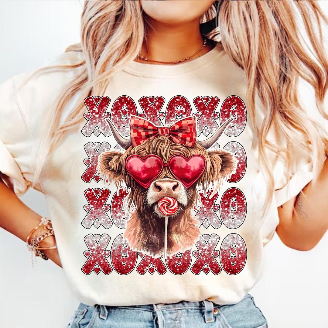 Xoxo Valentine Highland Cow Vibes Png, Valentine's Day XOXO Png ...