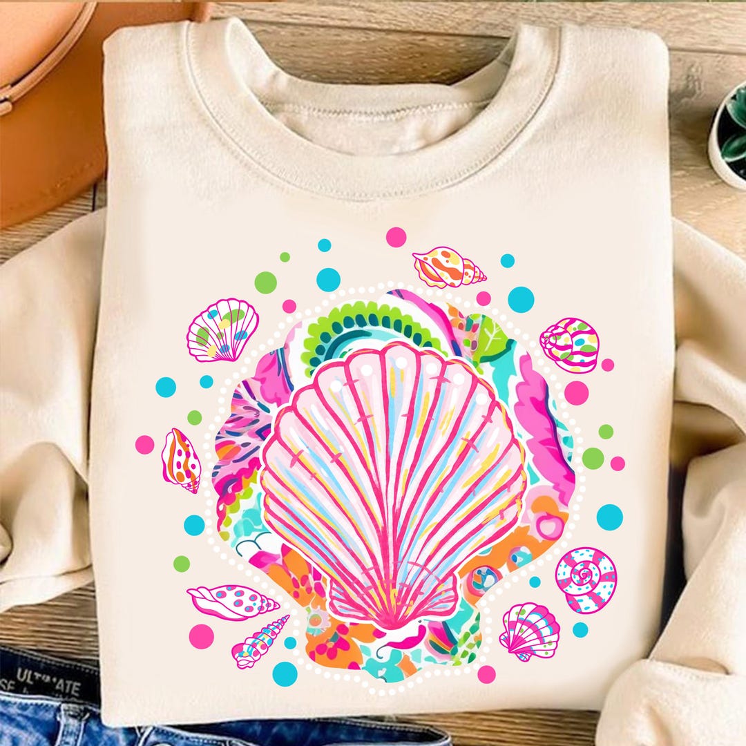 Preppy Seashell Coquette Png, Summer Vibes Png, Retro Floral Summer Png ...