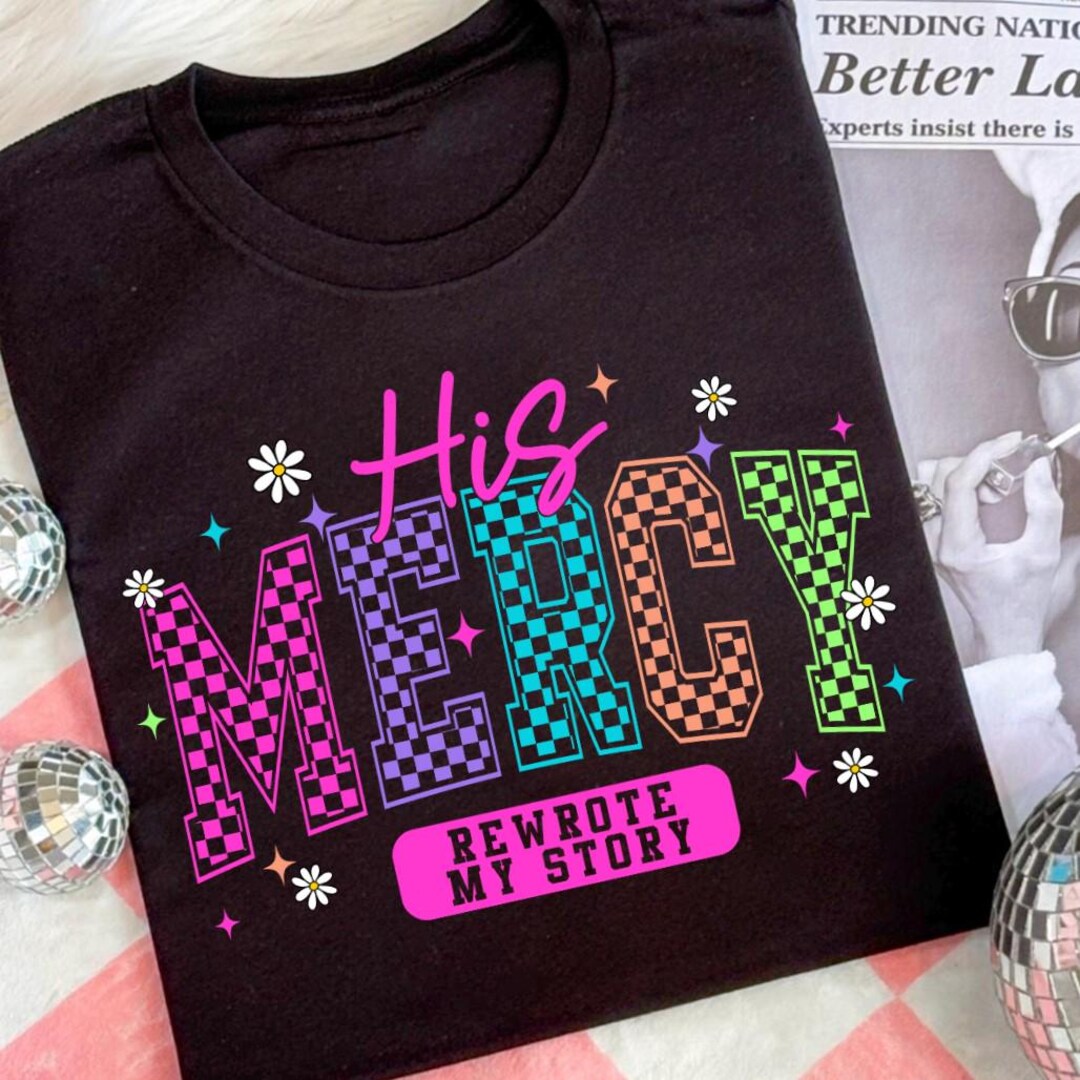 Checkerboard His Mercy Rewrote My Story Png, Preppy Christian Women Png ...