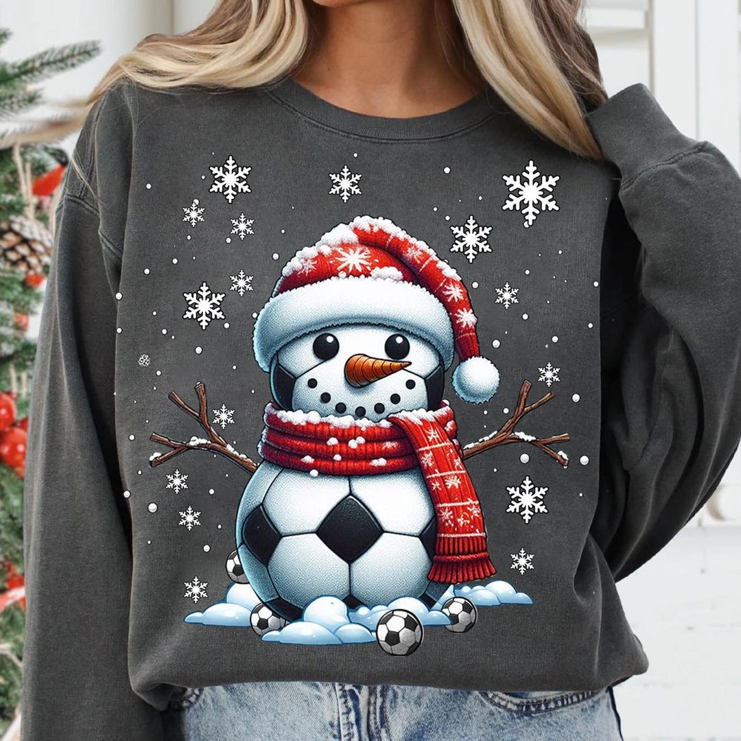 Soccer Snowman PNG Digital Download, Santa Hat Winter Sports Png ...
