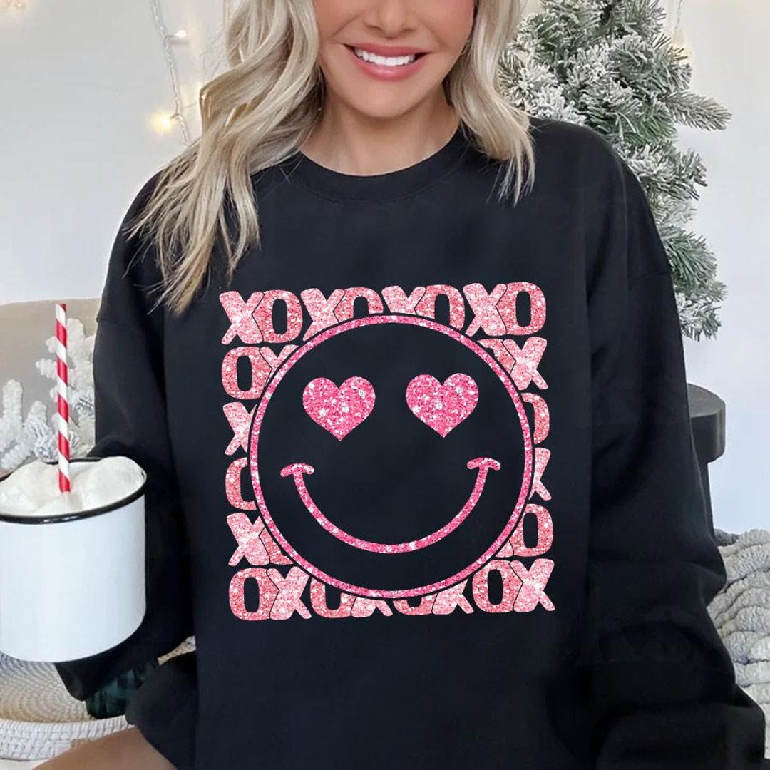 Xoxo Smiley Face Sequins Glitter Png, Valentine’s Day Sublimation Png ...