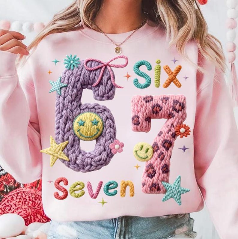 Faux Yarn Funny Six Seven Smiley Png, Viral Funny Saying 6 7 Png ...