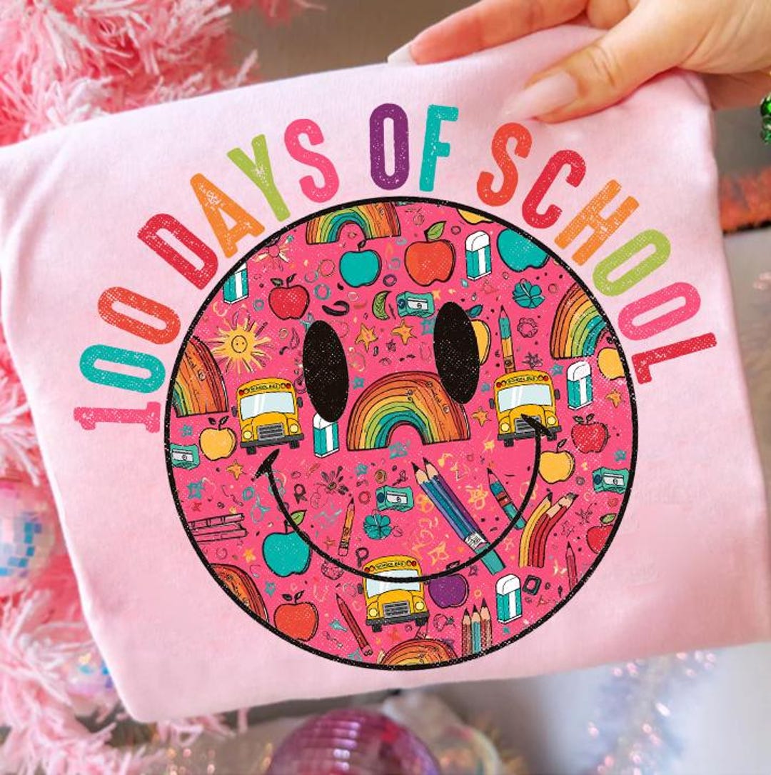 Smiley Neon 100 Days of School PNG, 100th Day of School Png, Teacher ...