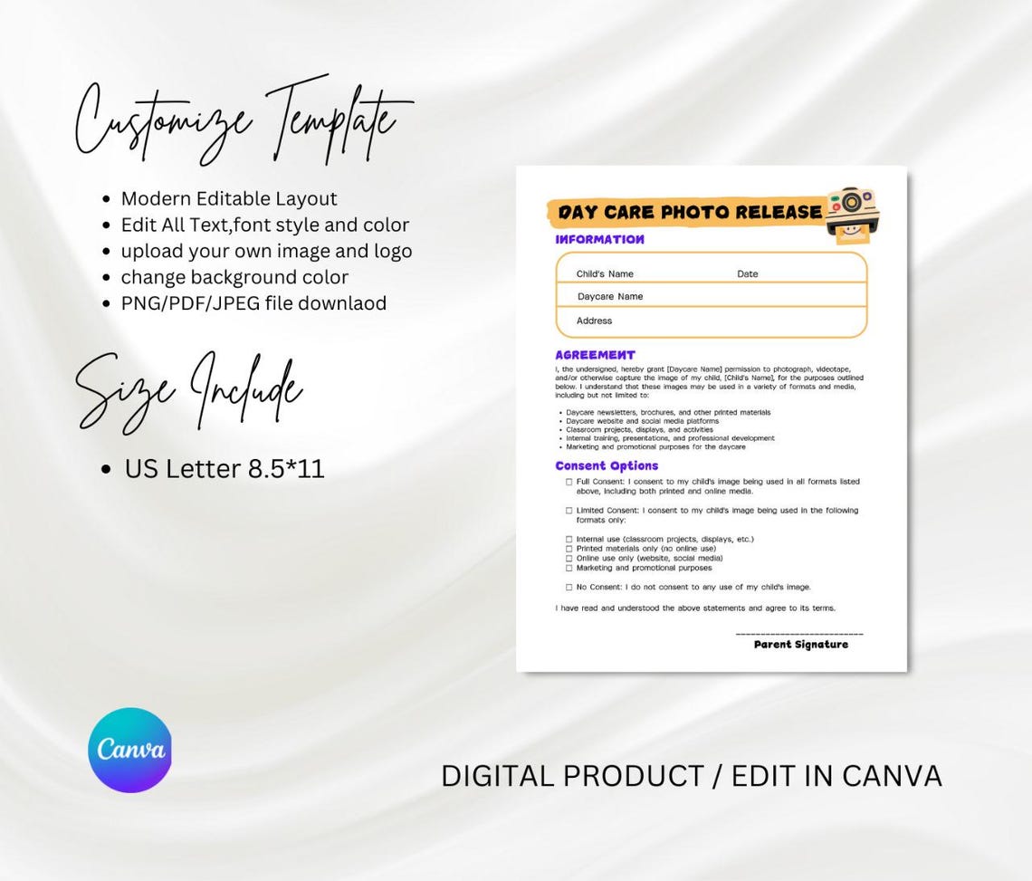 Daycare Photo Release Form, Video Release Form, Photo Permission Form ...