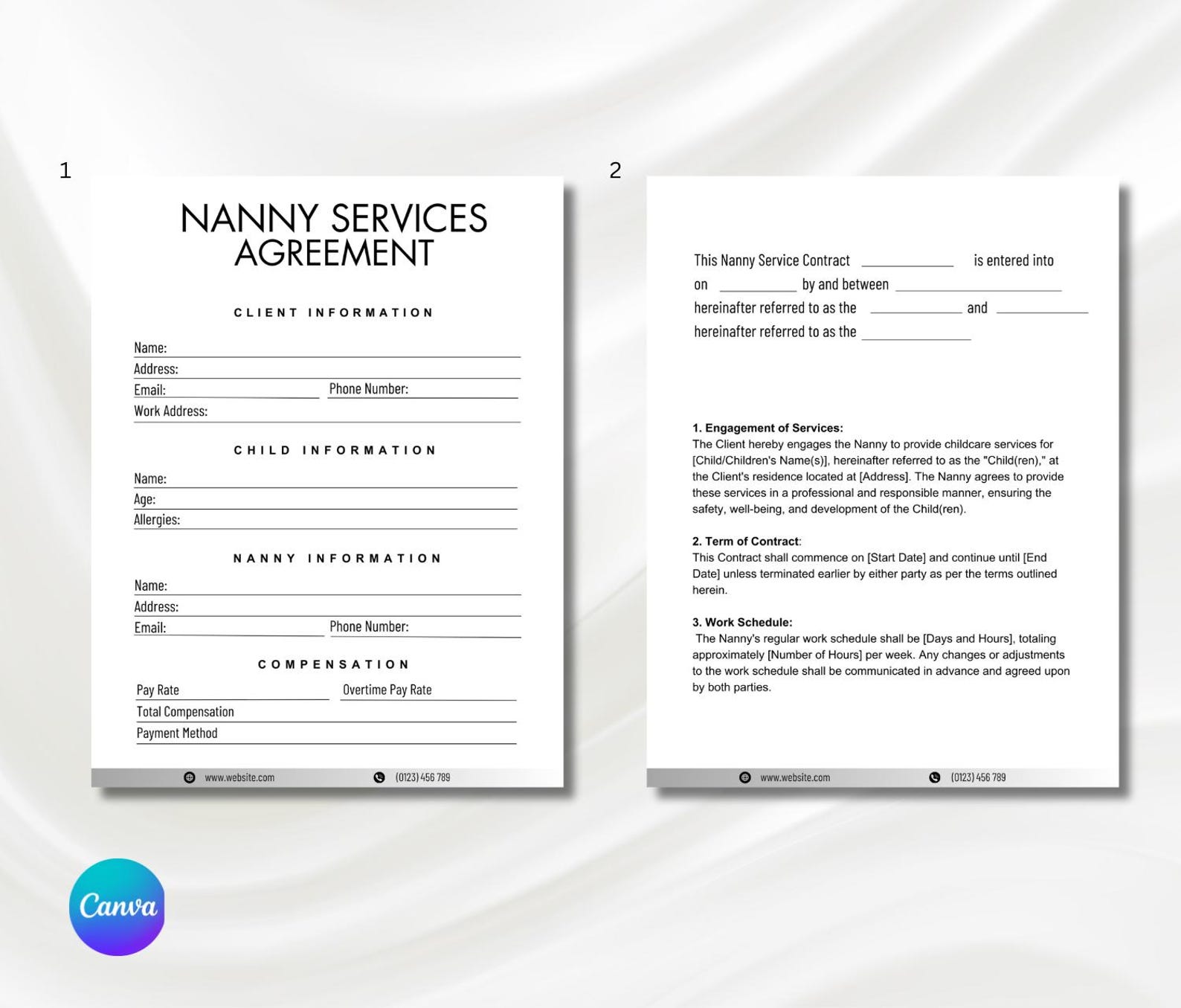 Nanny Service Contract, Nanny Service Agreement, Nanny Legal Form ...