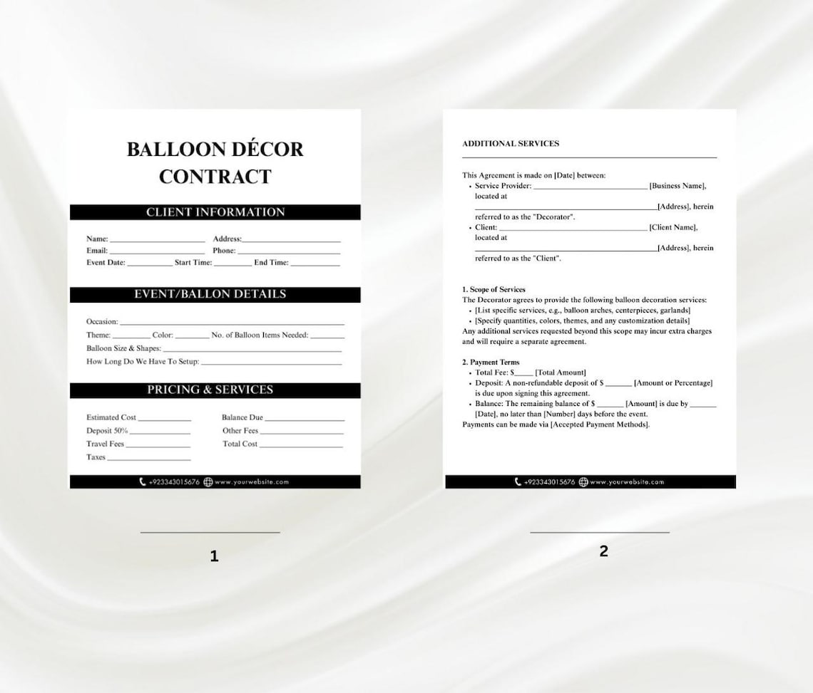 Editable Balloon Decor Contract Template, Balloon Artist Service ...