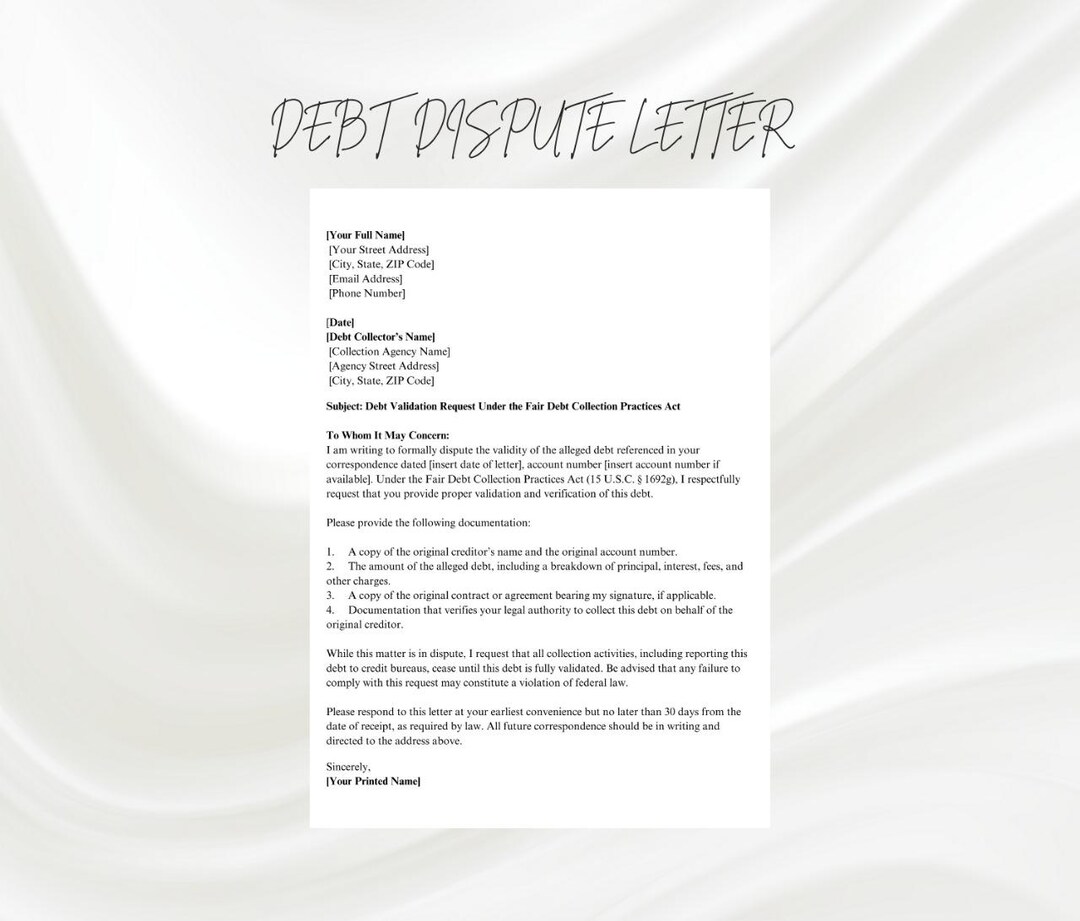 Debt Collection Dispute Letter, Debt Dispute Letter, Debt Validation ...