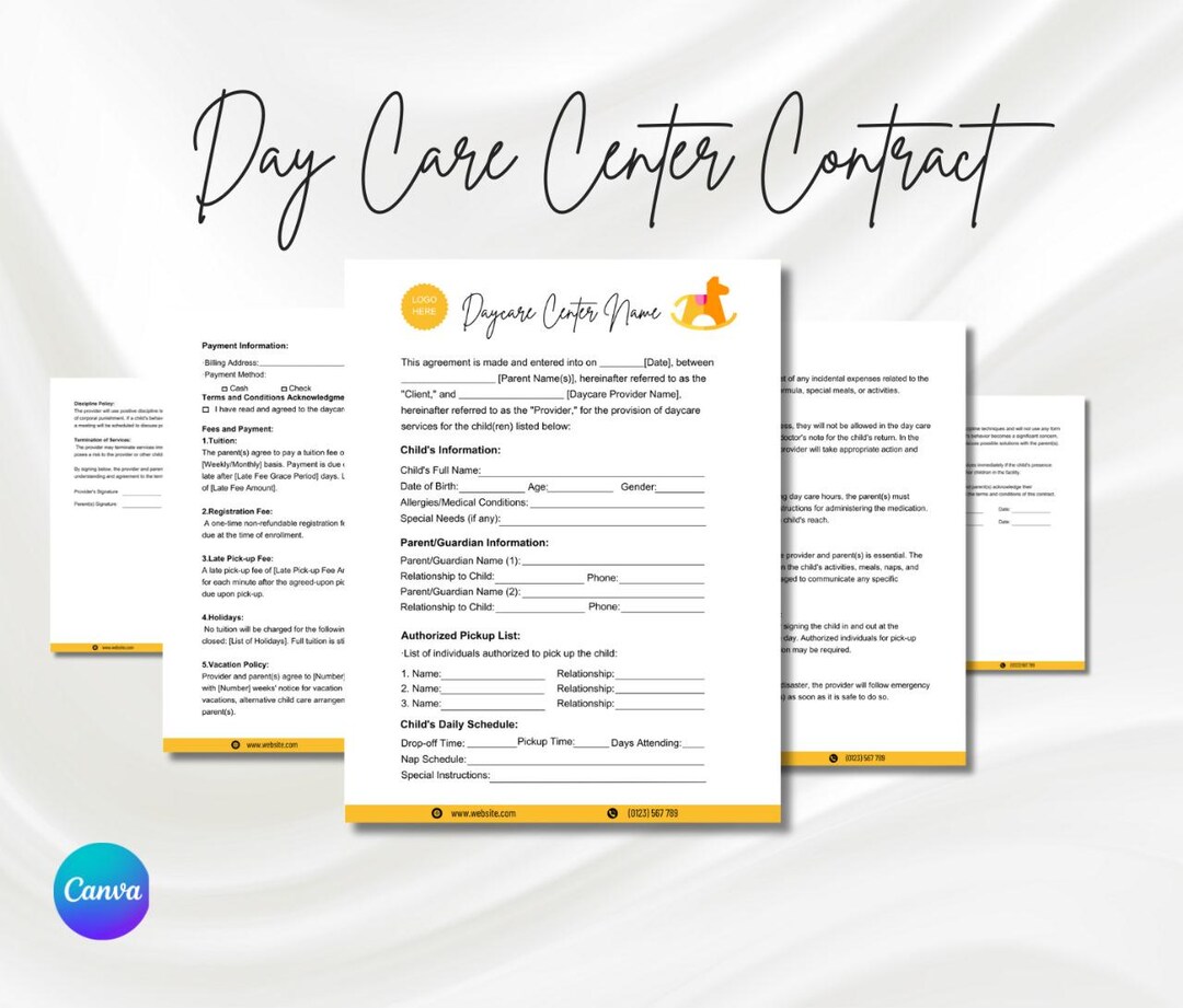 Daycare Contract, Childcare Form, Daycare Forms, Editable Daycare ...