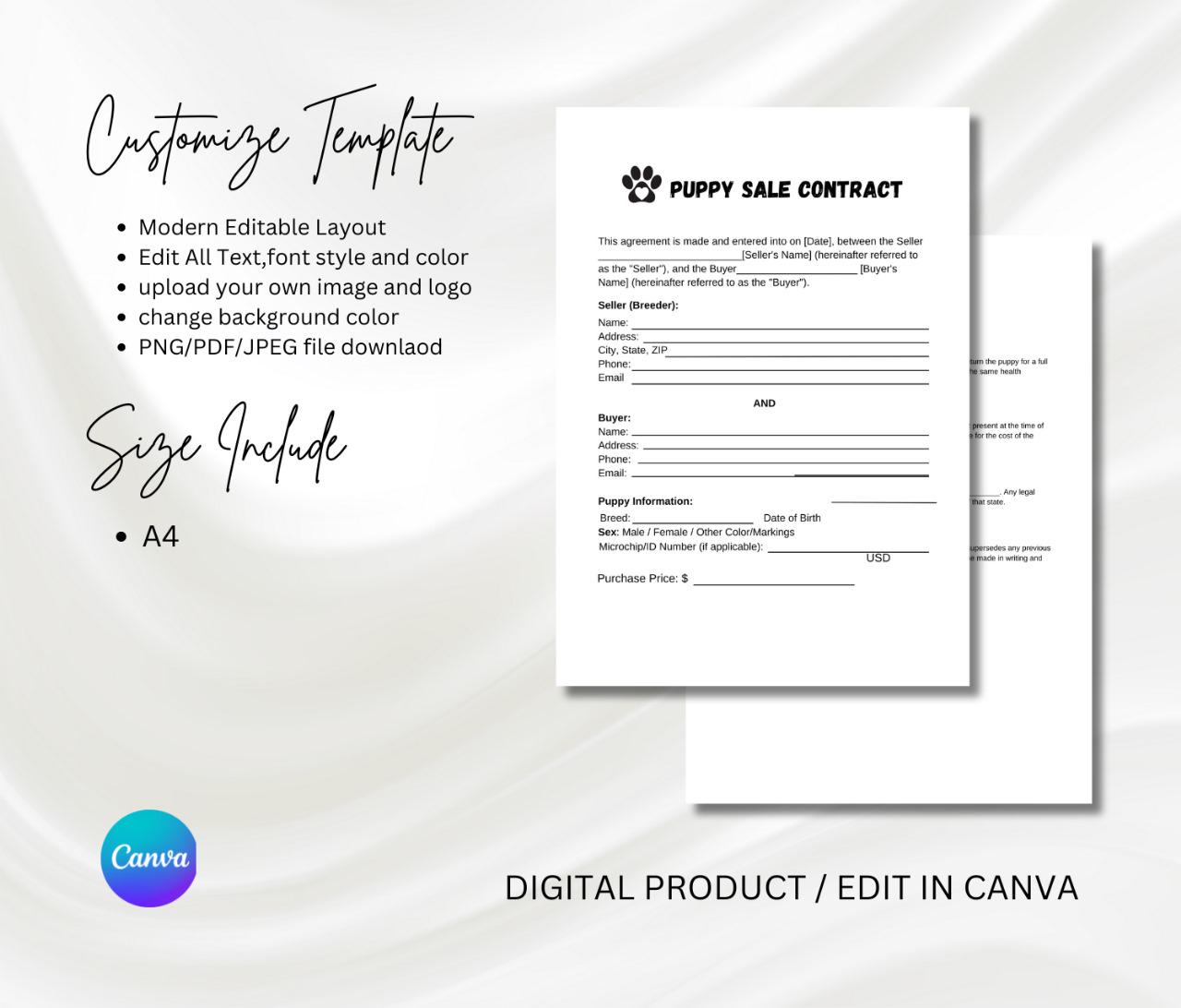 Puppy Sales Contract Printable, Puppy Deposit Contract, Puppy Sale ...