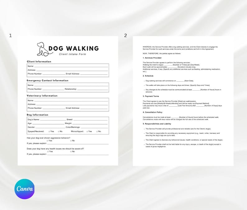 Editable Dog Walking Contract, Dog Walker Business, Dog Walker ...
