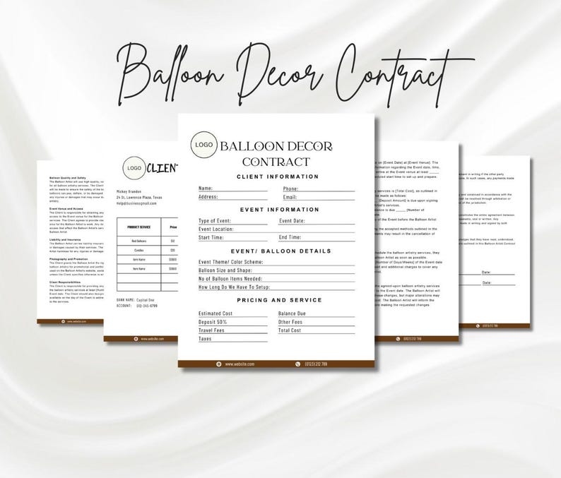 Editable Balloon Decor Contract Template, Balloon Artist Service ...