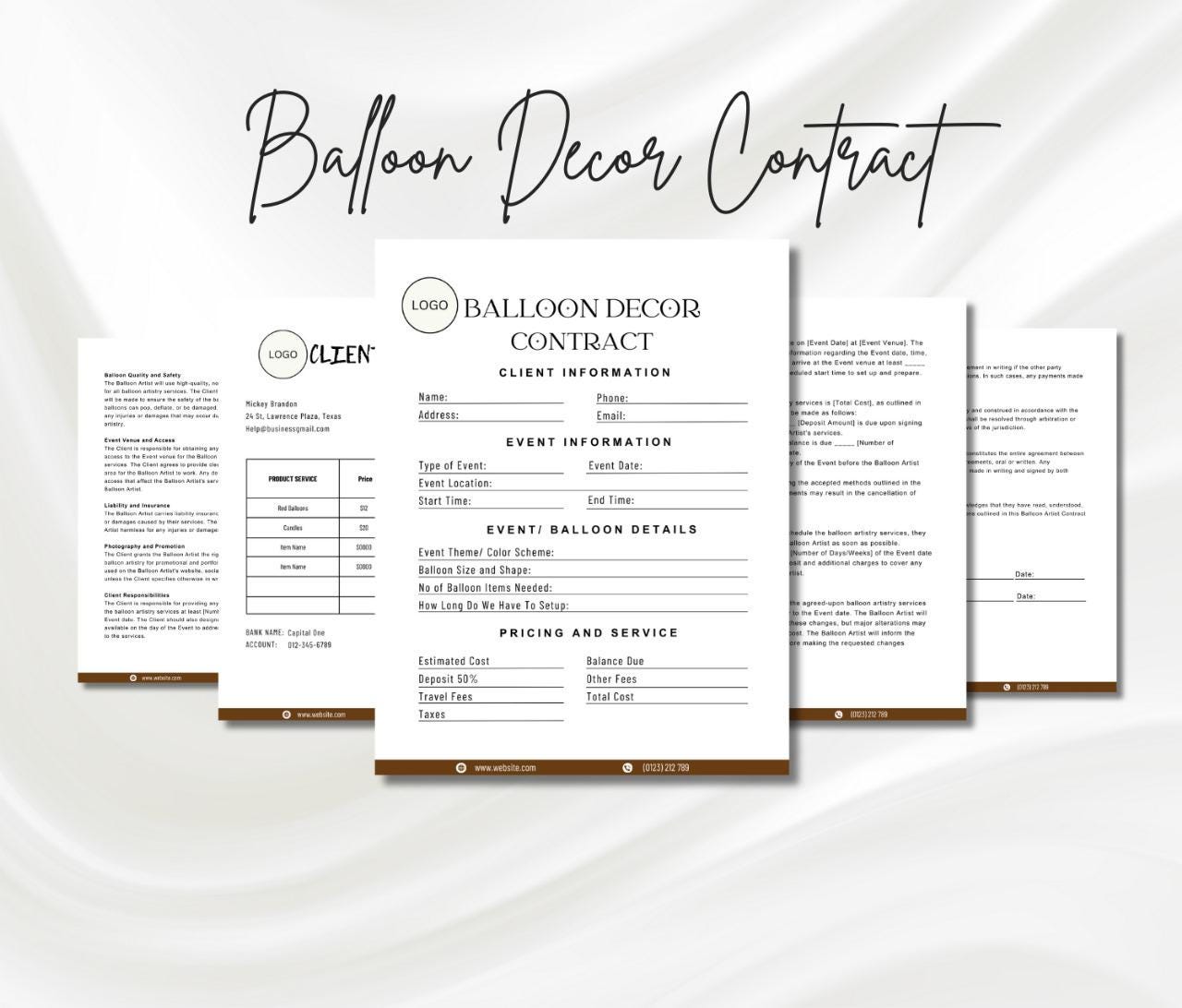 Editable Balloon Decor Contract Template, Balloon Artist Service ...