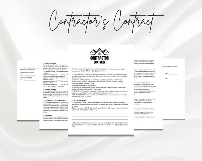 Residential Construction Contract Template - Etsy Canada