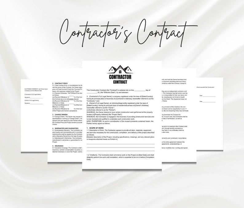 Editable Construction Contract, Contractor Agreement, Construction ...