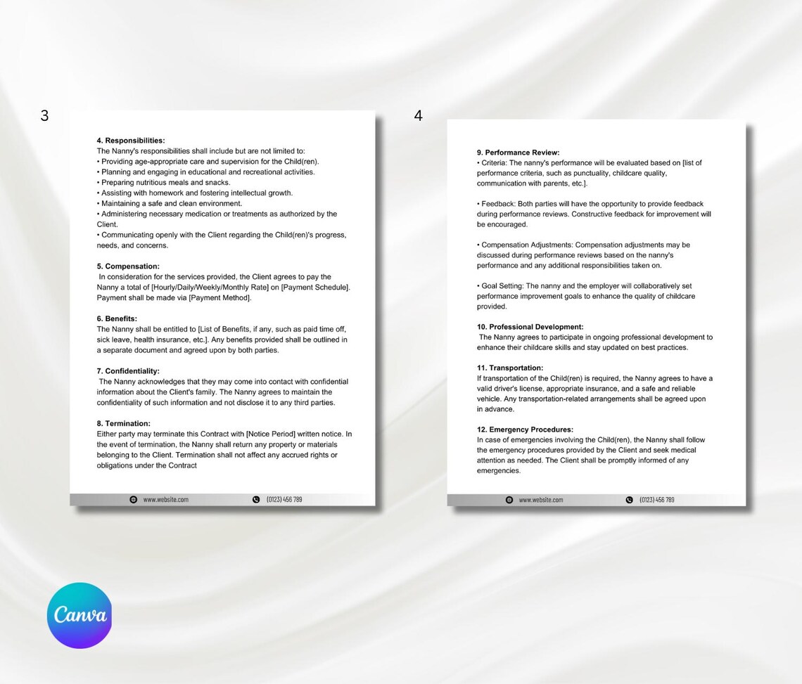 Nanny Service Contract, Nanny Service Agreement, Nanny Legal Form ...