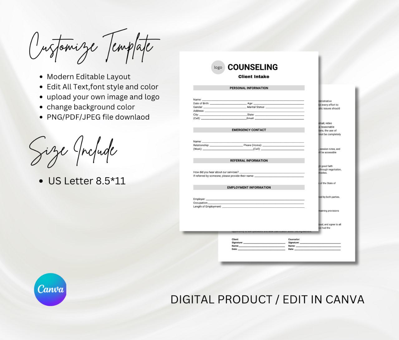 Counseling Forms Bundle, Mental Health Client Intake Form, Therapy ...