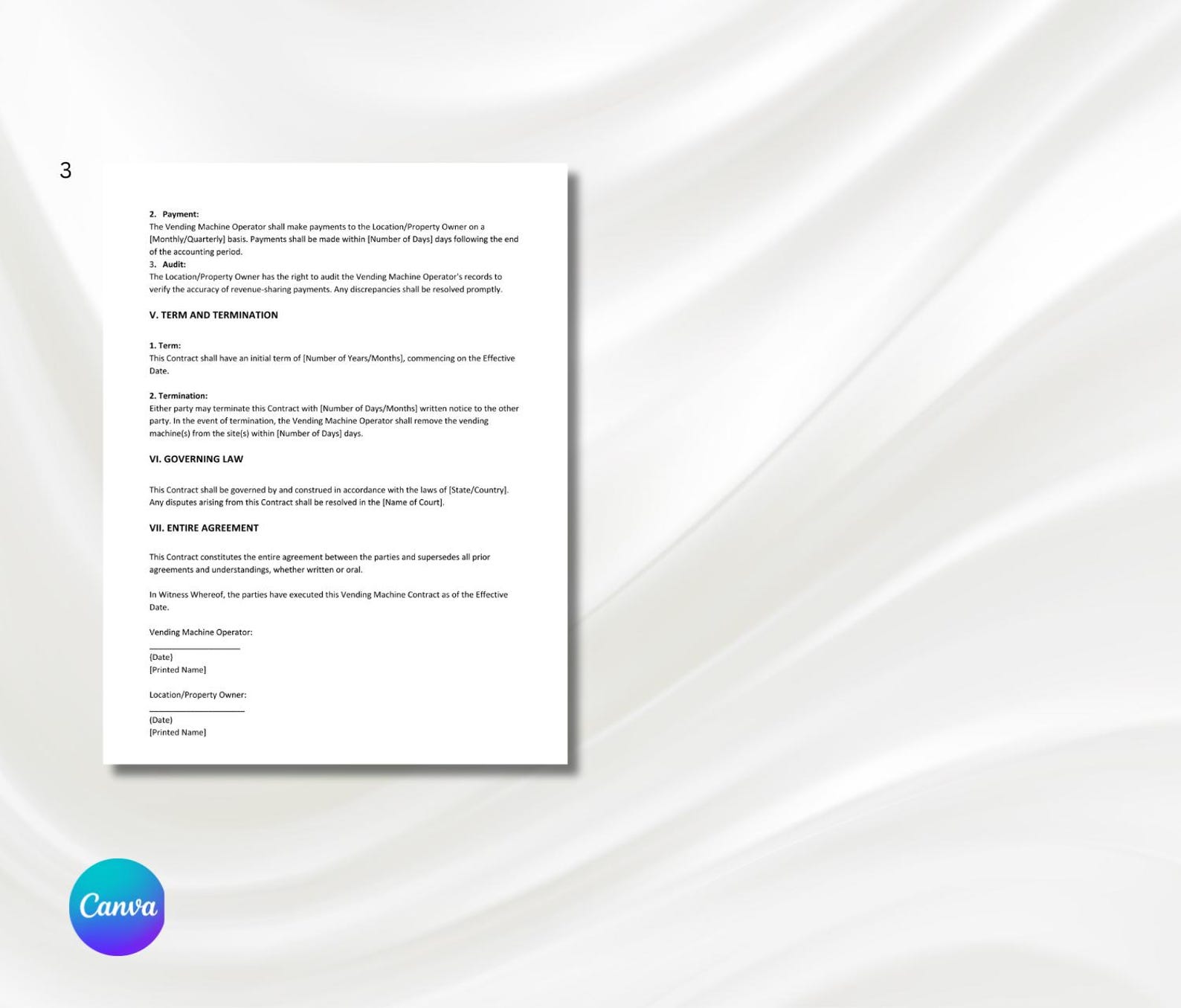 Vending Machine Contract Template, Vending Machine Rental Form, Vending ...