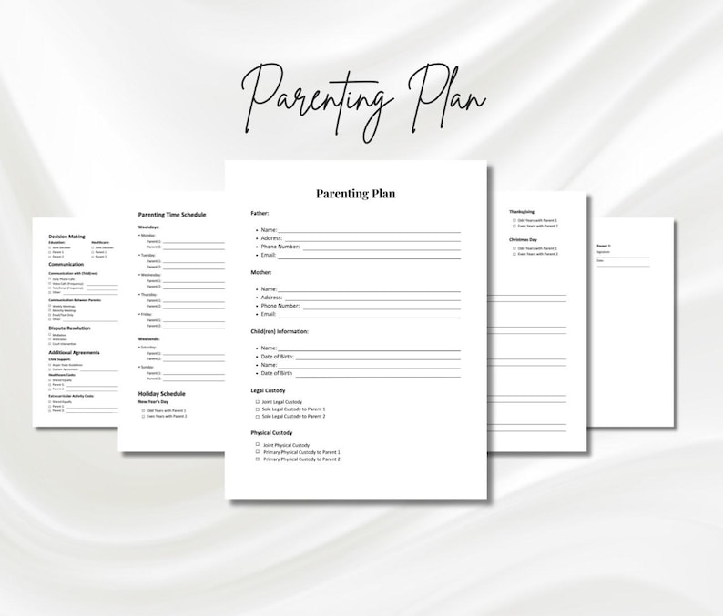 Parenting Plan Template, Printable Parenting Plan Form, Child Custody ...