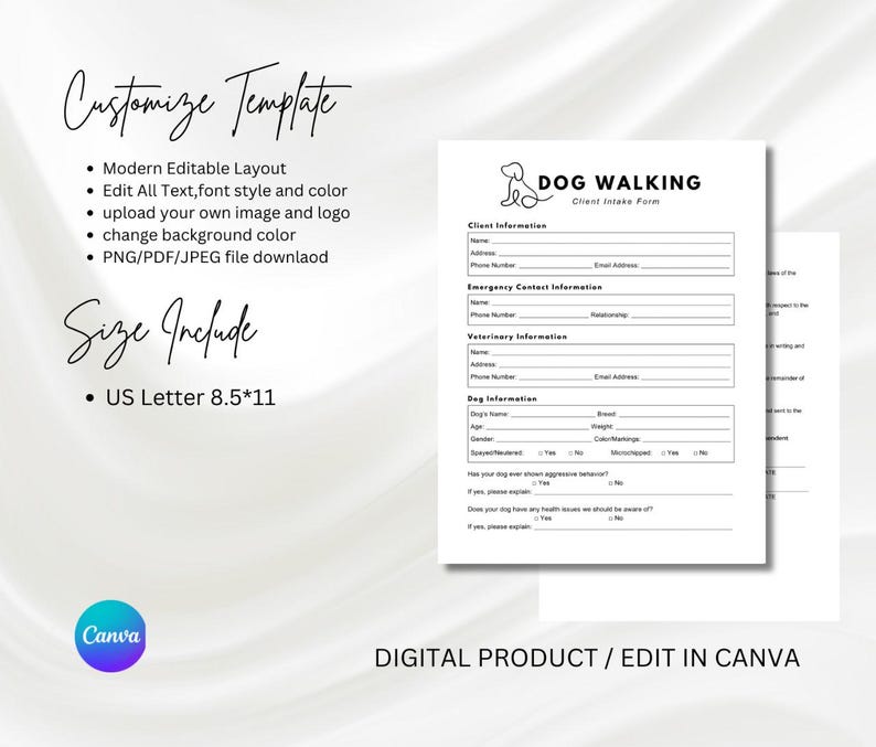 Editable Dog Walking Contract, Dog Walker Business, Dog Walker ...