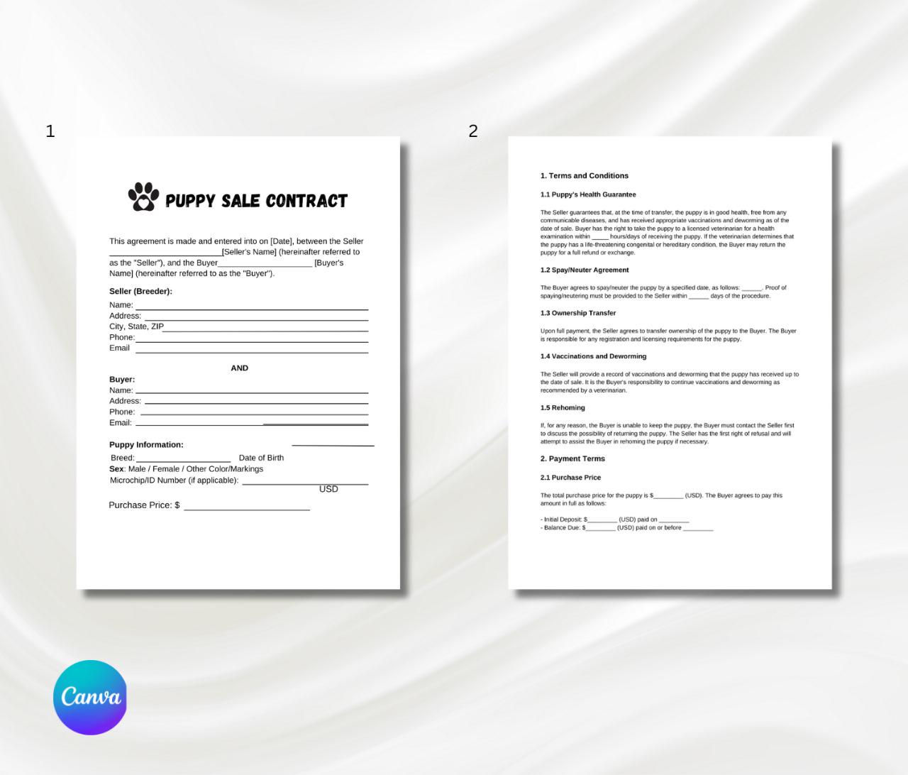 Puppy Sales Contract Printable, Puppy Deposit Contract, Puppy Sale ...