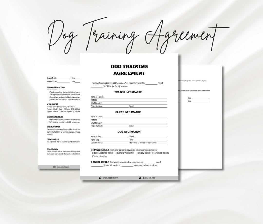 Editable Dog Training Agreement, Dog Training Service Contract, Pet ...