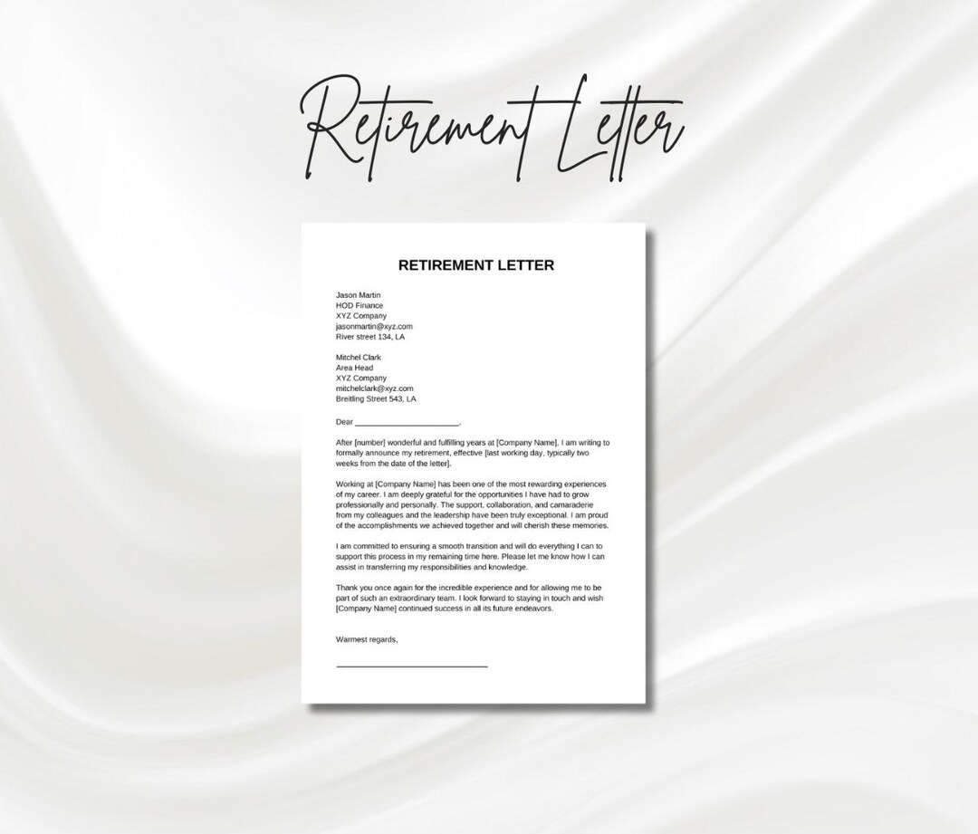 Retirement Letter Template, Letter of Retirement, Resignation Letter ...
