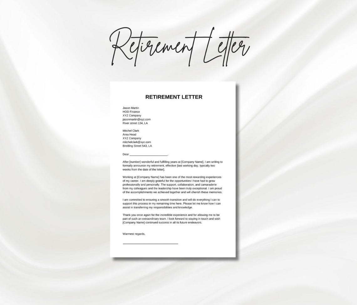 Retirement Letter Template, Letter of Retirement, Resignation Letter ...