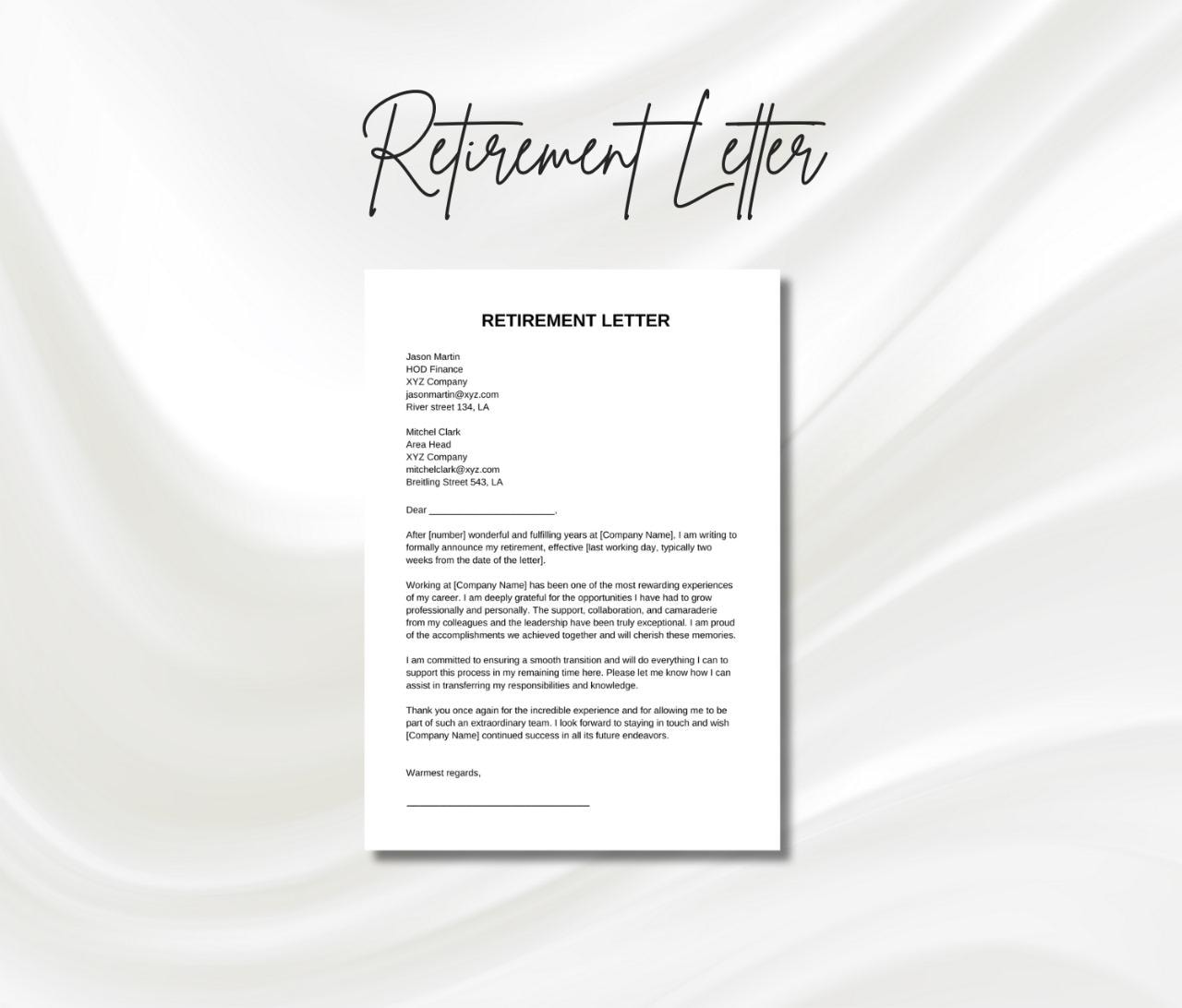 Retirement Letter Template, Letter of Retirement, Resignation Letter ...