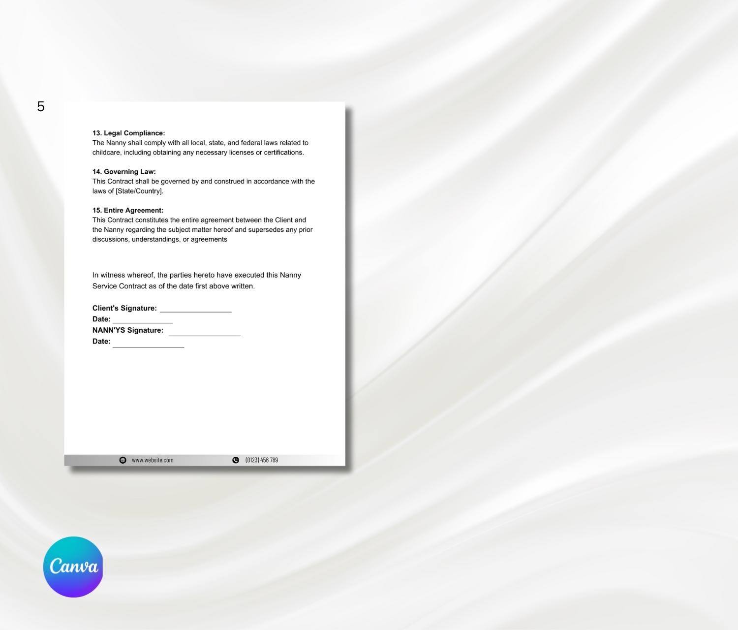 Nanny Service Contract, Nanny Service Agreement, Nanny Legal Form ...