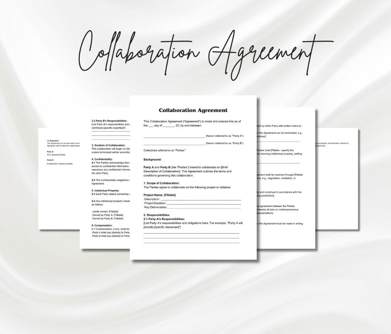 Collaboration Agreement Template, Editable Partnership Contract, Business Collaboration Form ...