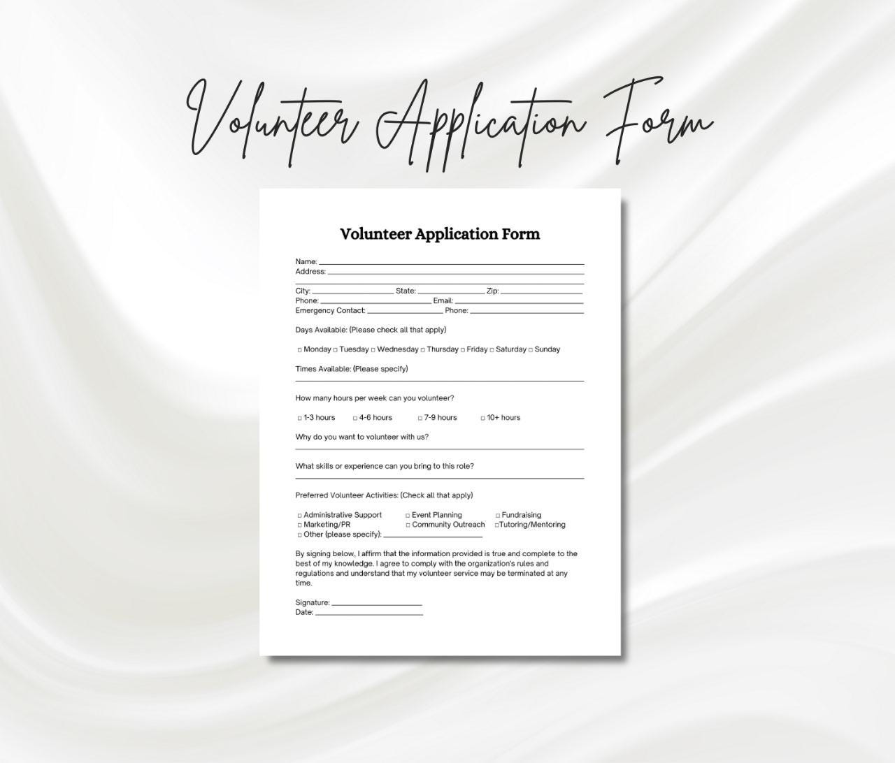 Volunteer Application Form Template, Nonprofit Volunteer, New Volunteer ...