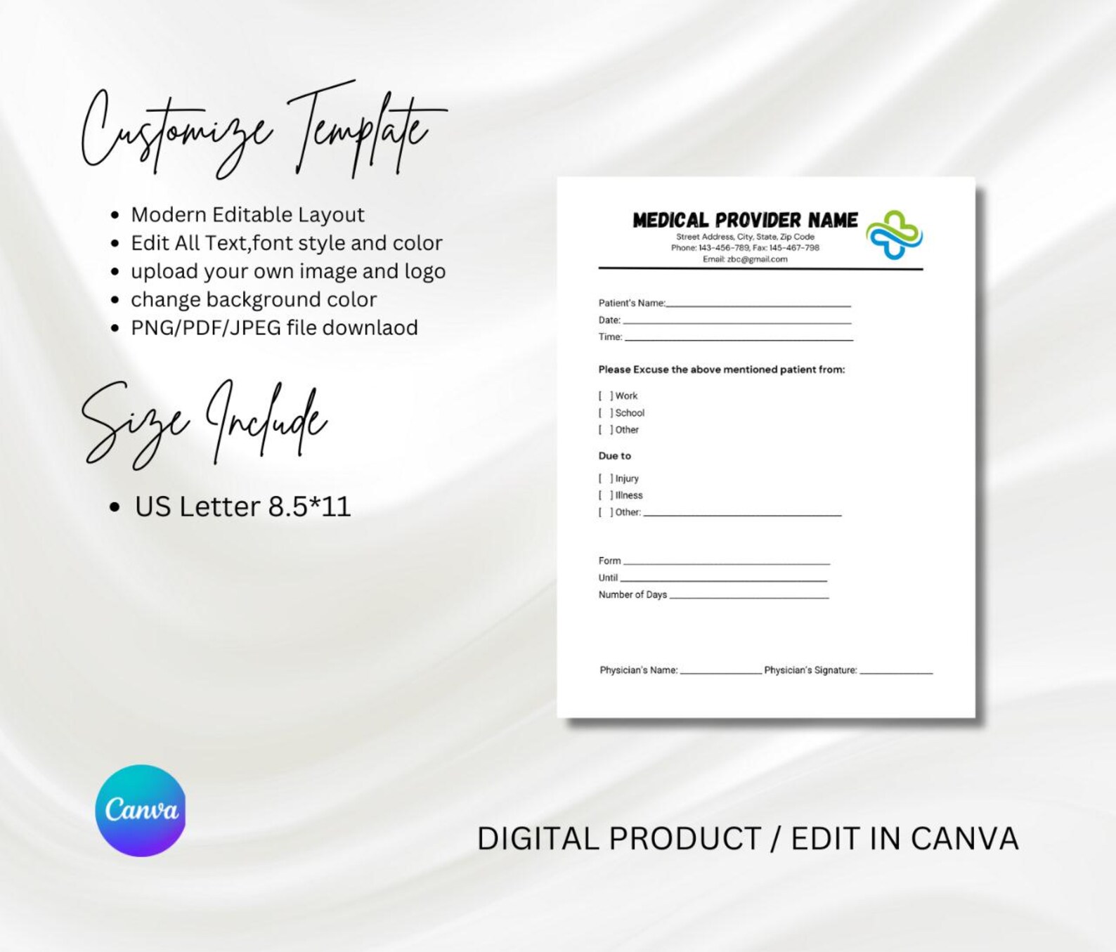 Doctor Excuse Note, Doctor's Excuse Letter, Printable Doctors Note ...