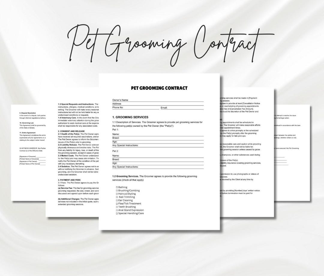 Pet Grooming Agreement, Editable Pet Dog Grooming Contract PDF, Pet ...
