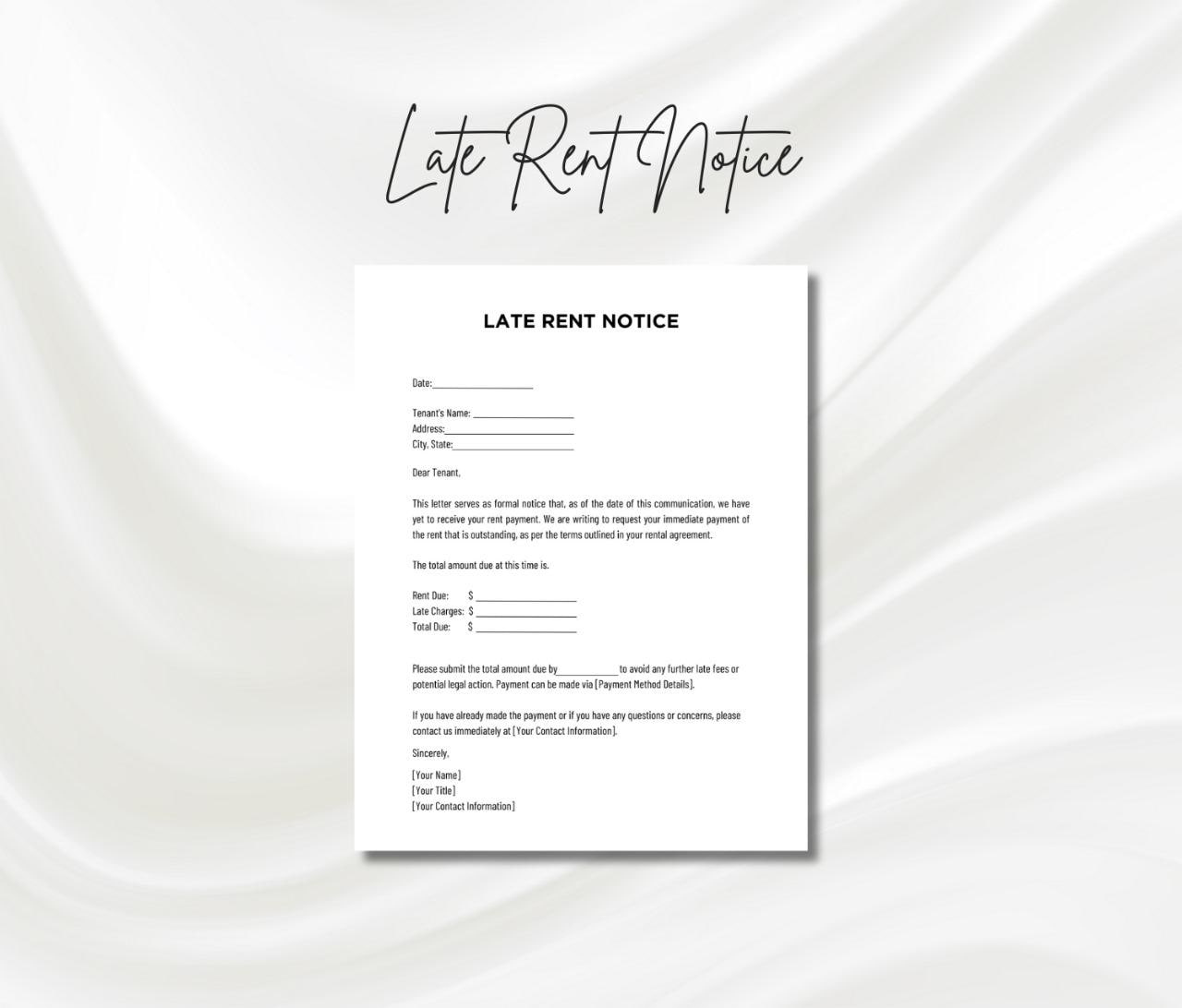 Late Rent Notice, Late Rent Payment, Notice to Pay or Quit, Pay Rent ...